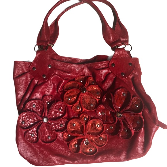 Bags | New Red Floral Appliqu Purse | Poshmark